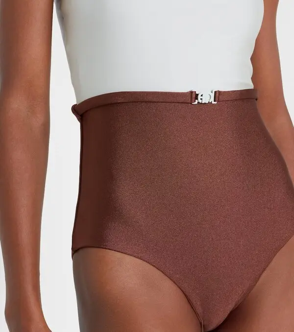 ADRIANA DEGREAS Bicolor Belted One-piece Swimsuit - Brown