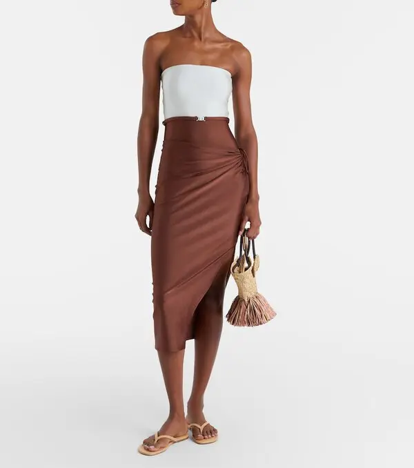 ADRIANA DEGREAS Solid Ruched Gathered Midi Skirt