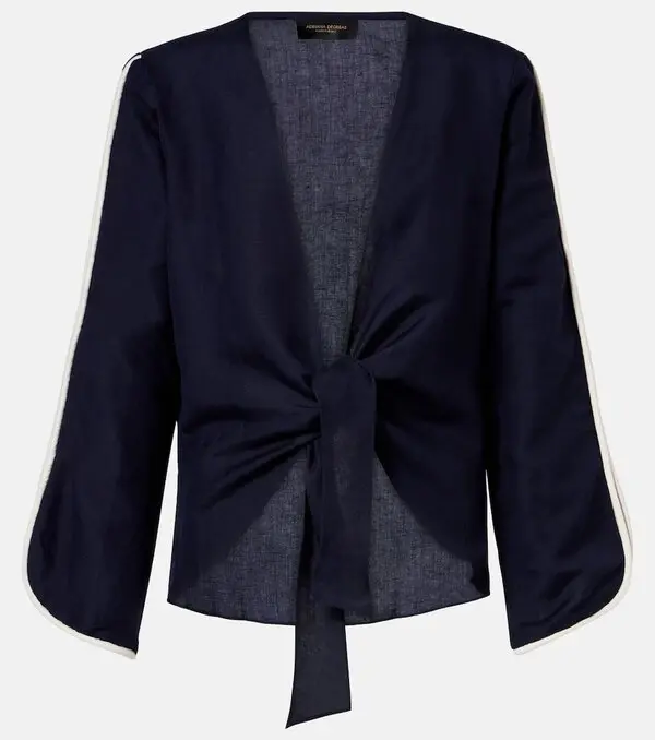 ADRIANA DEGREAS Bicolor Linen-blend Top - Blue