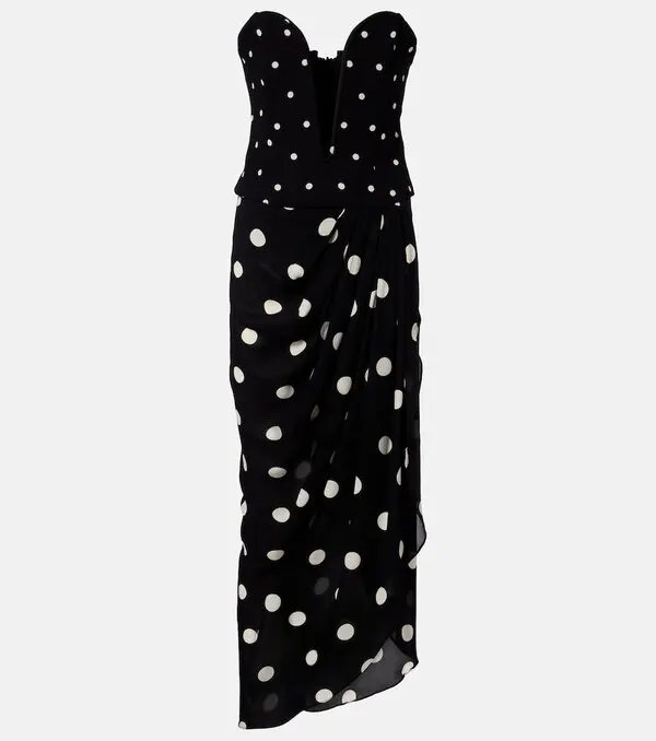 ADRIANA DEGREAS Polka-dot Draped Midi Dress - Black