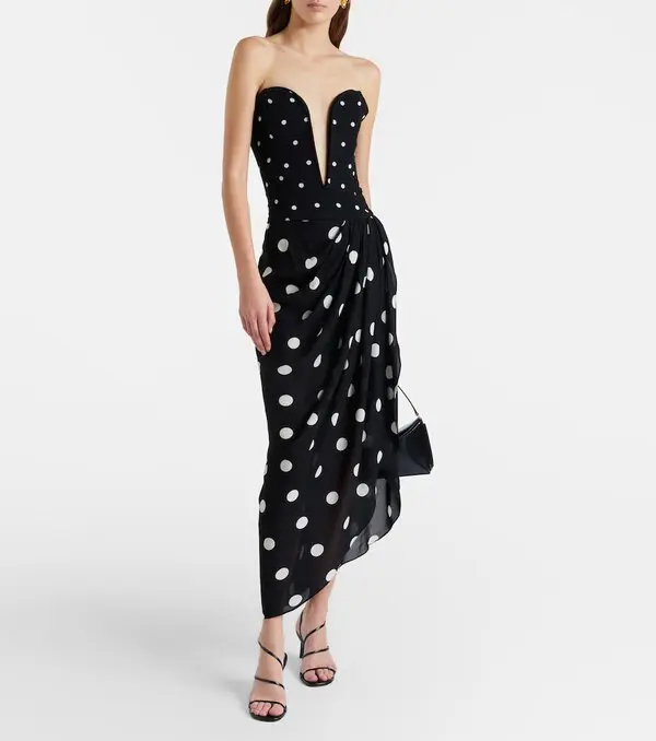 ADRIANA DEGREAS Polka-dot Draped Midi Dress