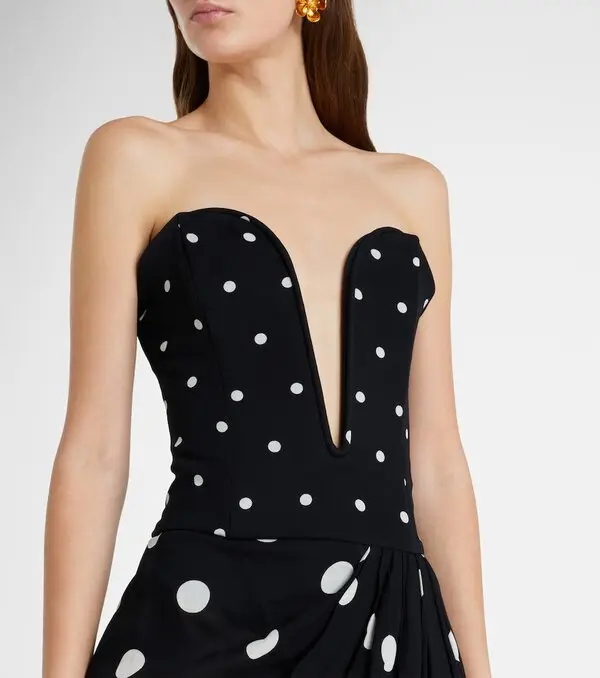 ADRIANA DEGREAS Polka-dot Draped Midi Dress