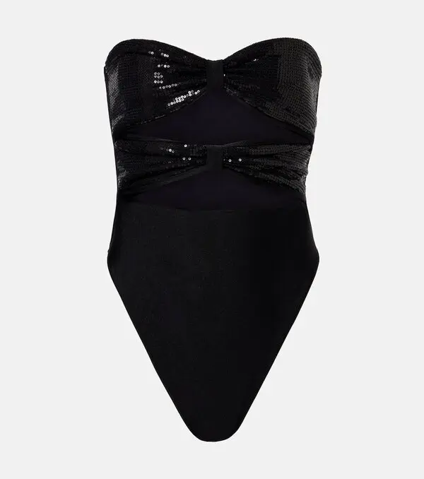 ADRIANA DEGREAS Cutout Sequined One Piece Swimsuit - Black