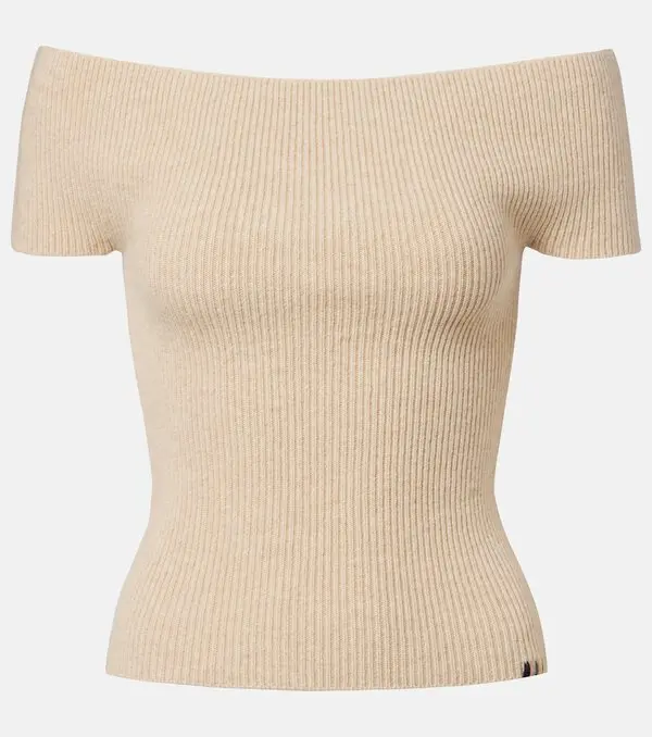 Extreme Cashmere N°381 Libra Ribbed Cashmere-blend Top - Beige
