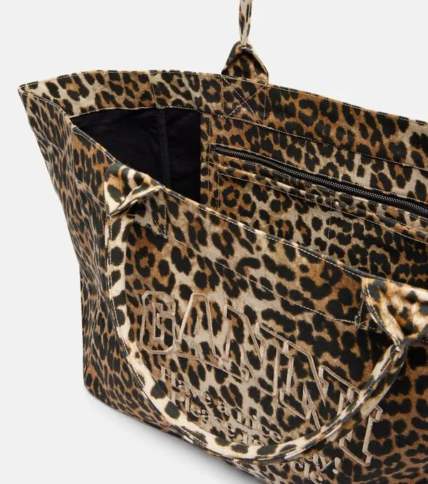 GANNI Leopard-print Canvas Tote Bag - Brown