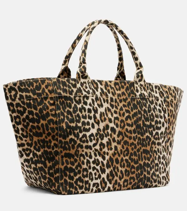 GANNI Leopard-print Canvas Tote Bag - Brown