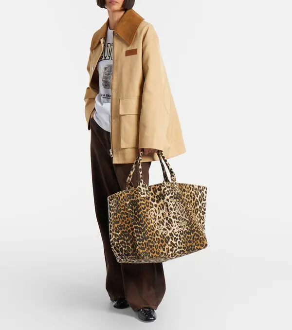 GANNI Leopard-print Canvas Tote Bag - Brown