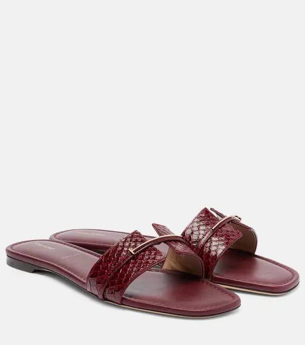 TOM FORD Julianne Croc-effect Leather Slides - Burgundy