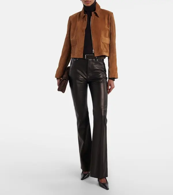 Nour Hammour Bleeker Cropped Suede Jacket - Brown
