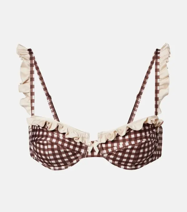 BANANHOT Angela Gingham Bikini Top - Brown