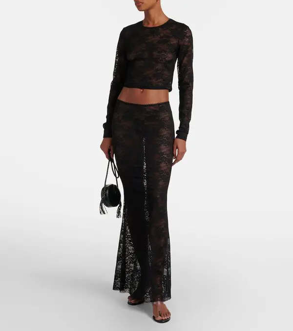 BANANHOT Rona Lace Midi Skirt - Black