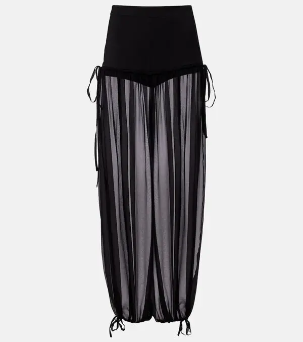 NENSI DOJAKA Mesh-trimmed Silk Balloon Pants