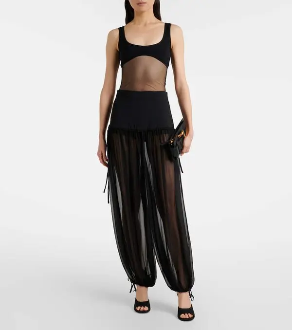 NENSI DOJAKA Mesh-trimmed Silk Balloon Pants