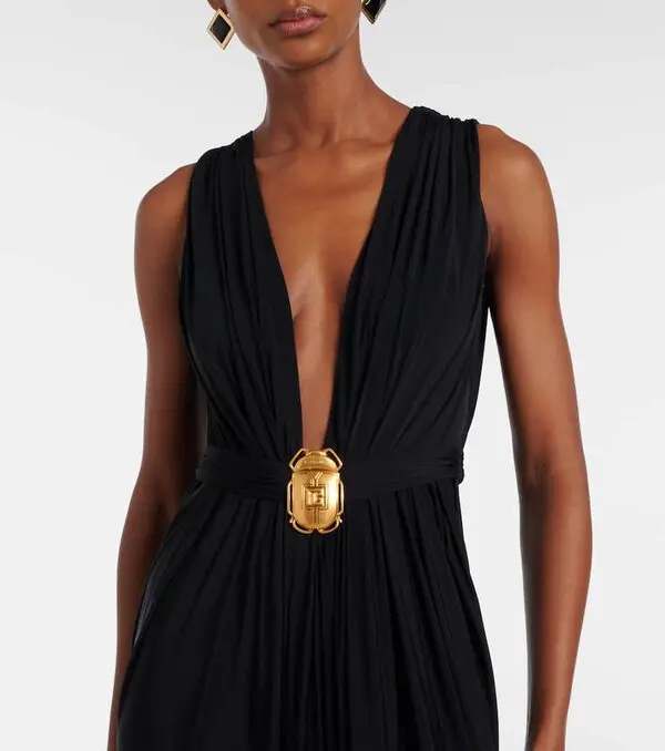 Balmain Embellished Jersey Maxi Dress - Black