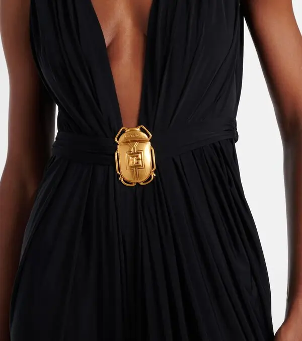 Balmain Embellished Jersey Maxi Dress - Black