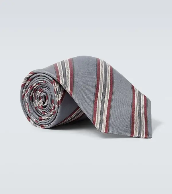 Brunello Cucinelli Striped Silk Neck Tie - Grey