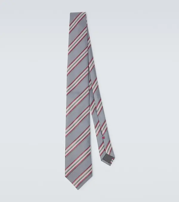Brunello Cucinelli Striped Silk Twill Tie - Grey