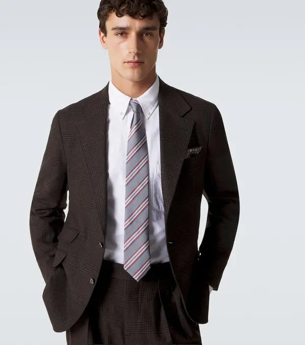 Brunello Cucinelli Striped Silk Twill Tie - Grey