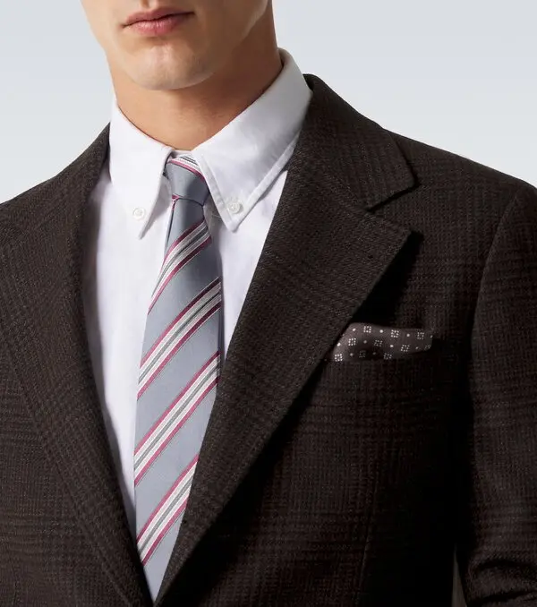 Brunello Cucinelli Striped Silk Twill Tie - Grey