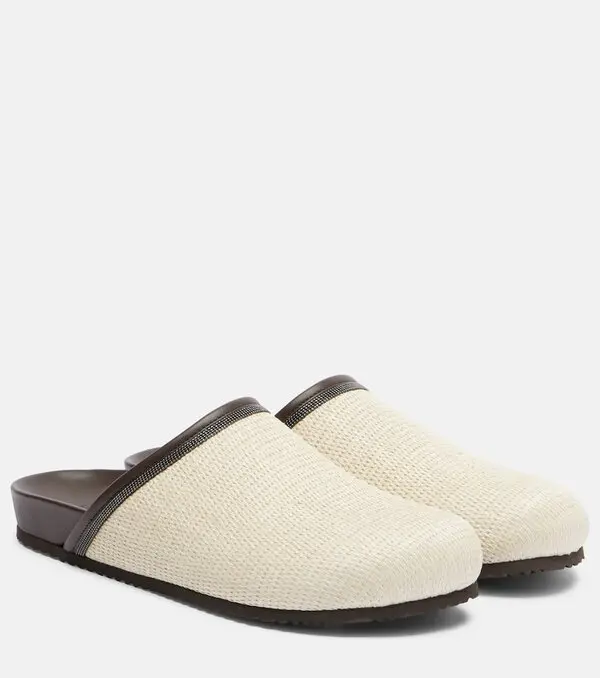 Brunello Cucinelli Monili Leather-trimmed Mules