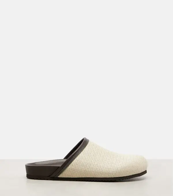 Brunello Cucinelli Monili Leather-trimmed Mules