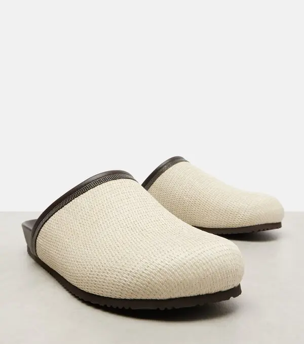 Brunello Cucinelli Monili Leather-trimmed Mules