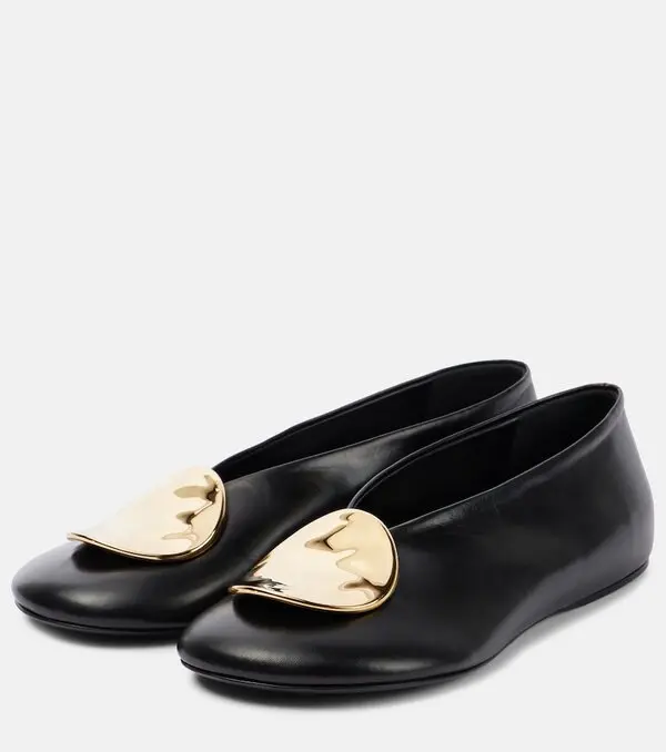 JIL SANDER Leather Ballet Flats - Black