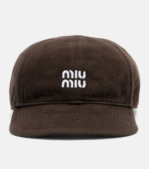 Miu Miu Cotton Baseball Cap With Logo - Brown