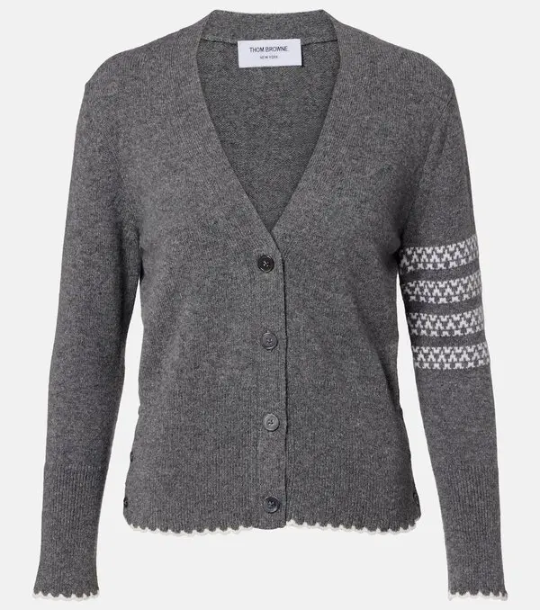 Thom Browne 4-bar Intarsia Virgin Wool Cardigan - Grey