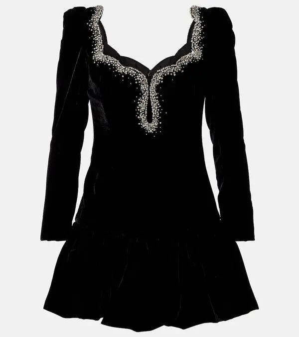 CLIO PEPPIATT Edie Crystal-embellished Velvet Minidress - Black