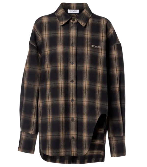 Attico Checked Oversized Cotton Flannel Shirt - Brown