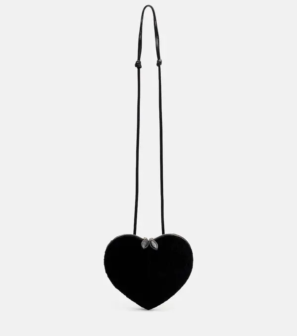 Alaïa Le Coeur Small Shearling Crossbody Bag - Black