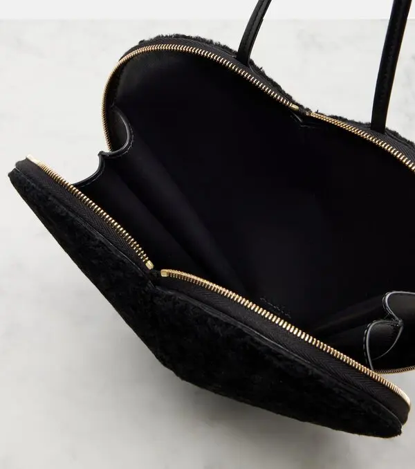 Alaïa Le Coeur Small Shearling Crossbody Bag - Black