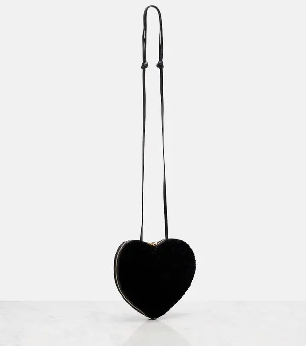 Alaïa Le Coeur Small Shearling Crossbody Bag - Black