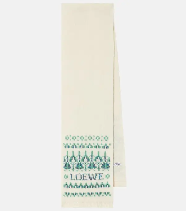 Loewe Logo Sequined Wool-blend Jacquard Scarf - White