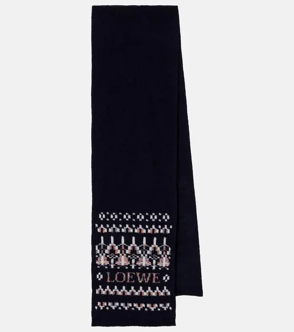 Loewe Logo Sequined Wool-blend Jacquard Scarf - Black