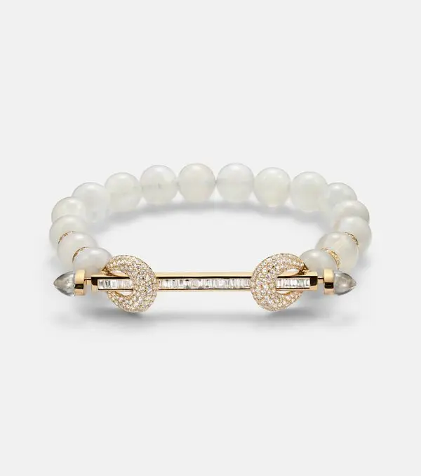 ANANYA Chakra Moonstone, Diamond And Quartz Bangle - White