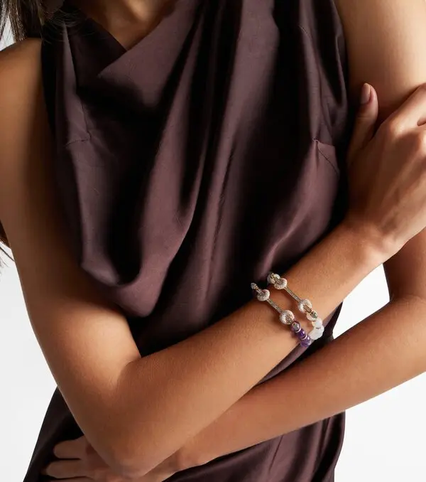 ANANYA Chakra Moonstone, Diamond And Quartz Bangle - White