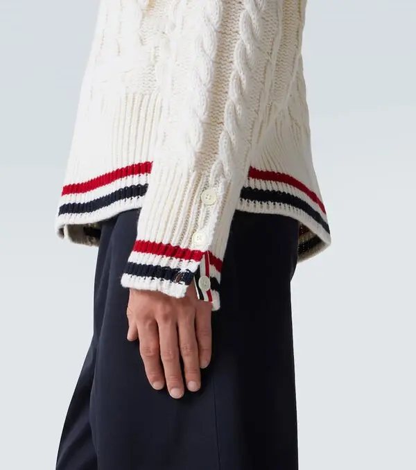 Thom Browne Cable-knit Virgin Wool Cardigan - White