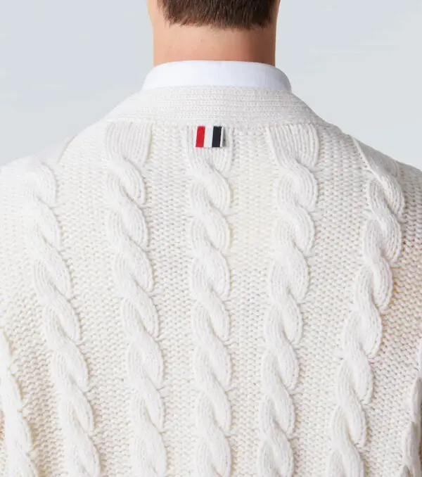Thom Browne Cable-knit Virgin Wool Cardigan - White