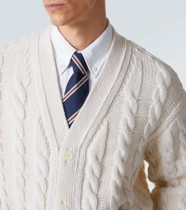 Thom Browne Rwb Stripe Cable-knit Virgin Wool Cardigan
