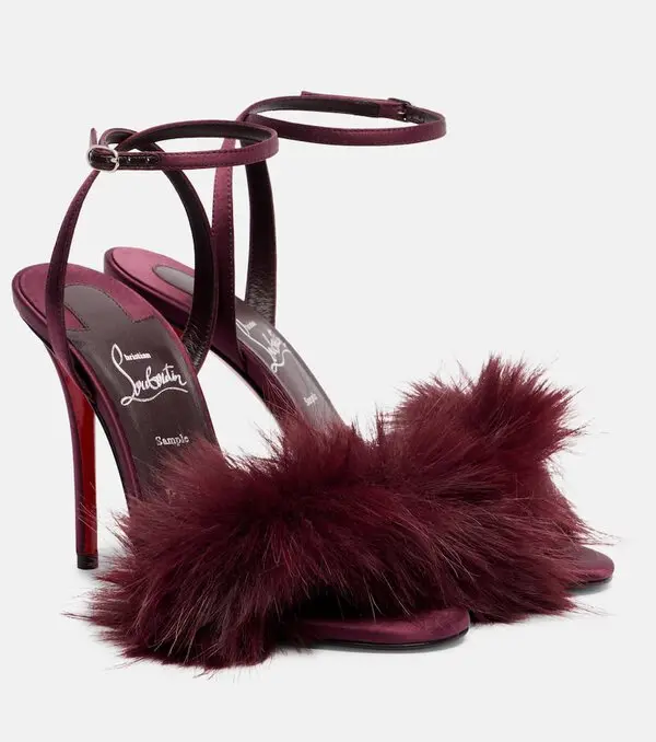 CHRISTIAN LOUBOUTIN Patchoulina 100 Crêpe Satin Sandals - Burgundy