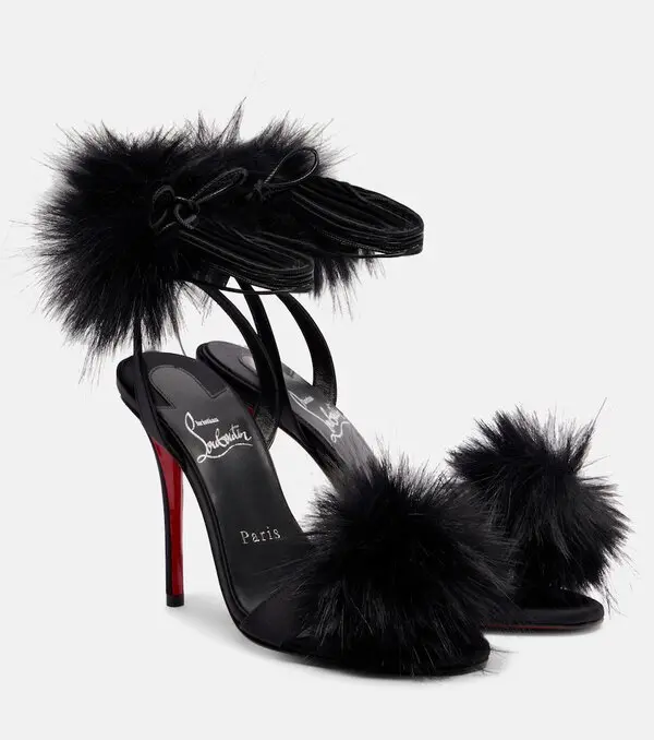 CHRISTIAN LOUBOUTIN Patapompom 100 Crêpe Satin Sandals - Black