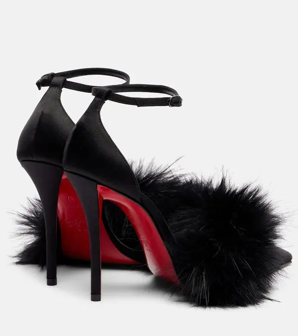 CHRISTIAN LOUBOUTIN Zanzee 100 Crêpe Satin Pumps With Feather Trim - Black