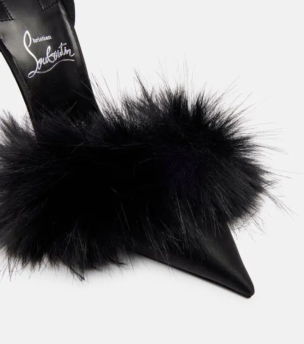 CHRISTIAN LOUBOUTIN Zanzee 100 Crêpe Satin Pumps With Feather Trim - Black