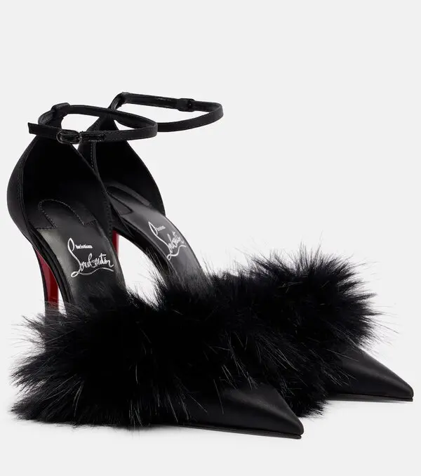 CHRISTIAN LOUBOUTIN Zanzee 100 Crêpe Satin Pumps With Feather Trim - Black