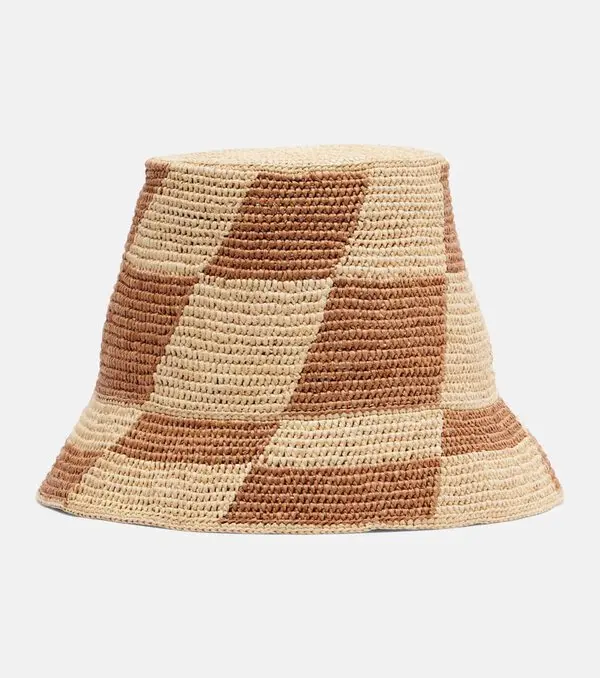 ALEMAIS Alémais Checked Raffia Bucket Hat - Beige