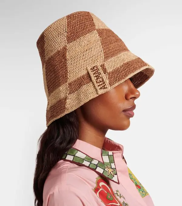 ALEMAIS Alémais Checked Raffia Bucket Hat