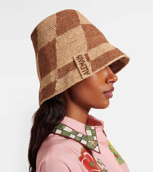 ALEMAIS Alémais Checked Raffia Bucket Hat