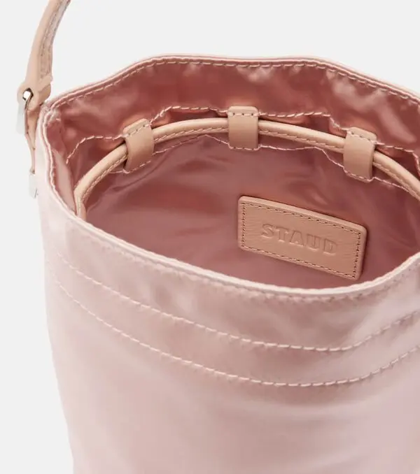 Staud Leather-trimmed Satin Bucket Bag - Pink